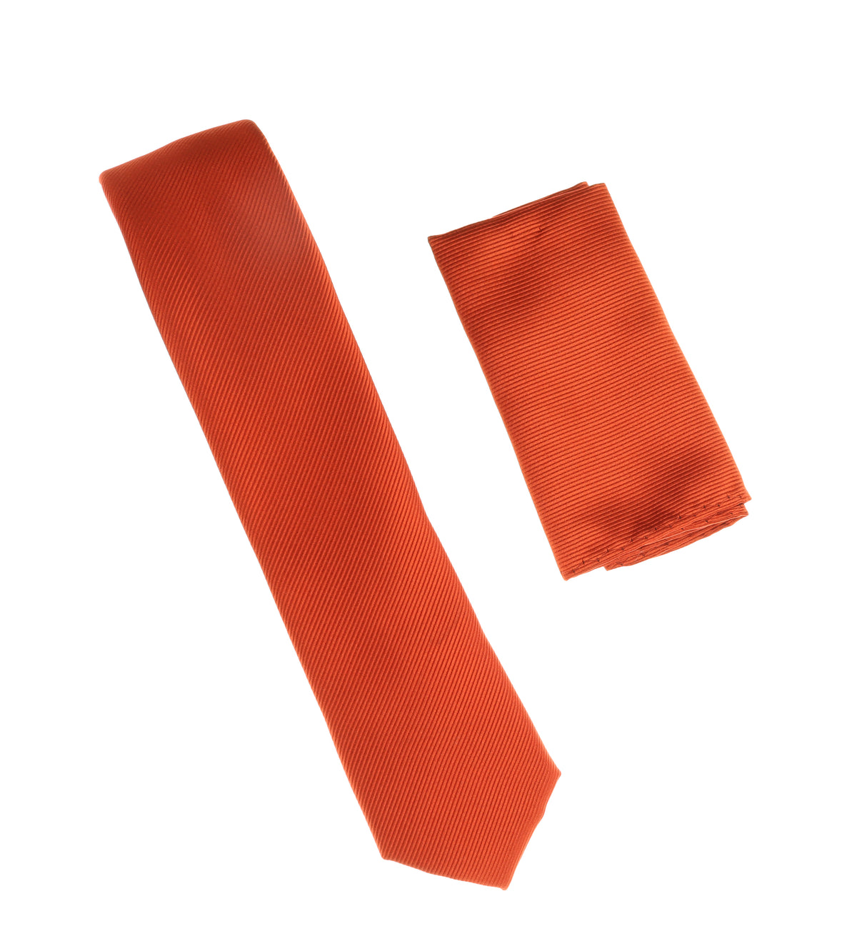 Corded Weave Solid Rust Color Skinny Tie Set With Matching Pocket Squa ...