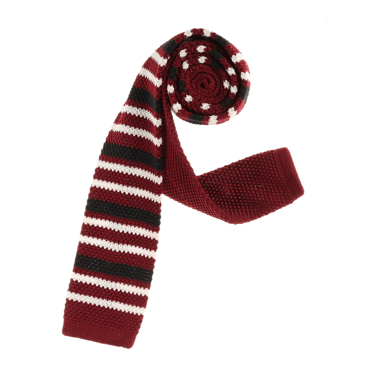 Burgundy, Black & Silver Stripped Designed Knit Tie – Tie Factory
