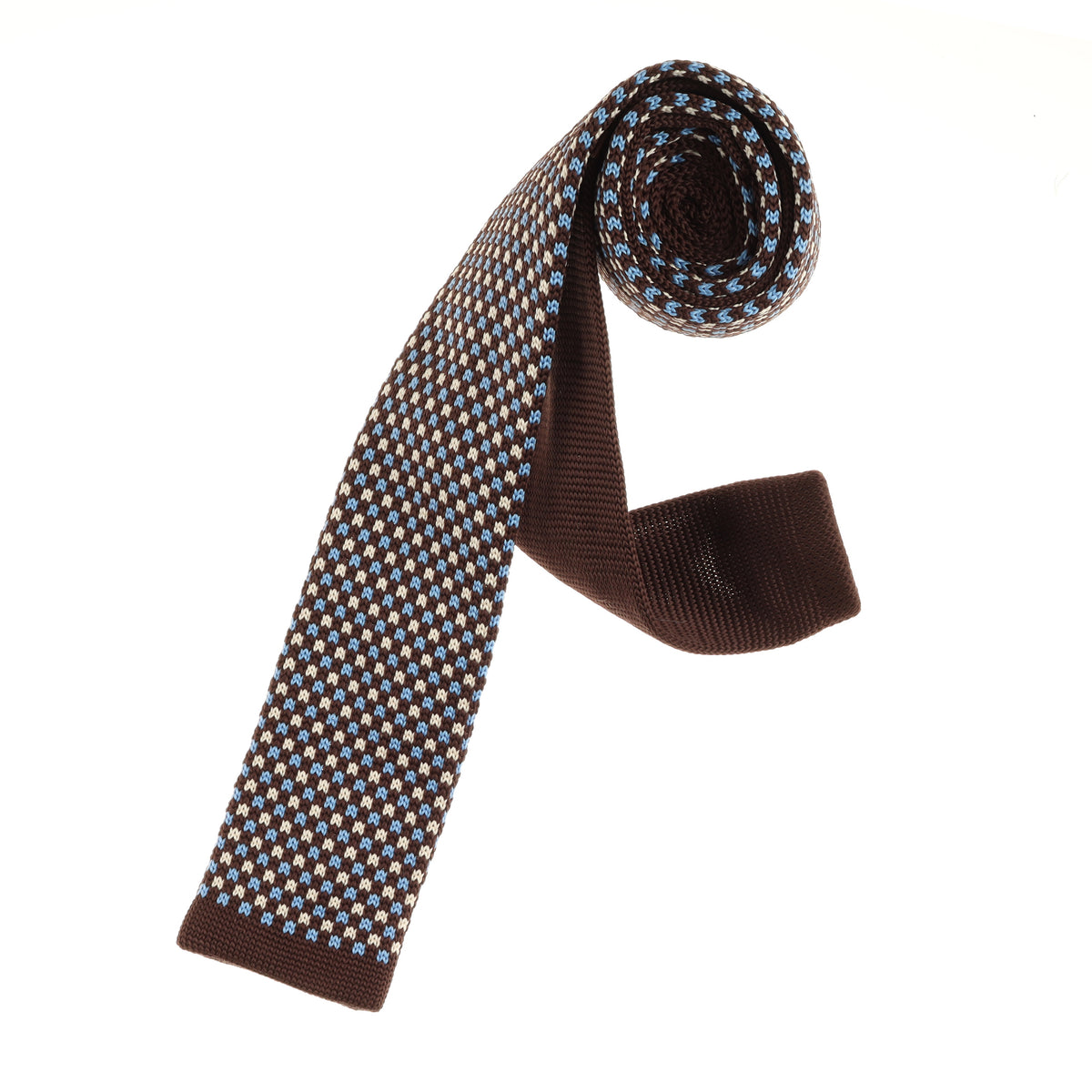 Brown, Silver, and Baby Blue Designed Knit Tie – Tie Factory
