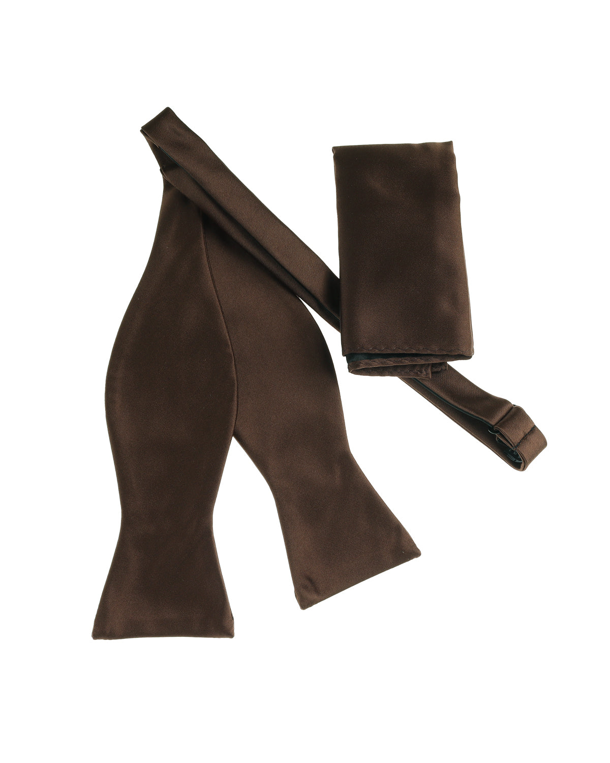 Cocoa Brown Satin Finish Self-Tie Bow Tie With Matching Pocket Square ...