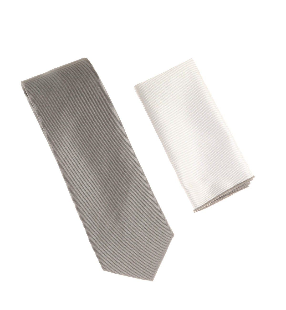 Moonlight Metallic Grey Corded Weave Necktie with A White Pocket Squar ...