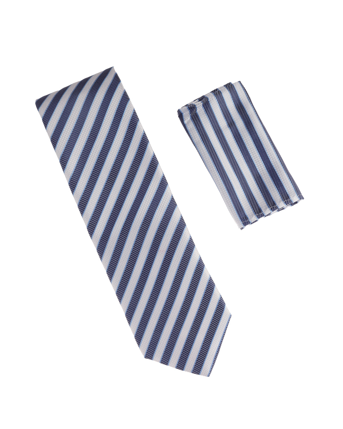 Light Blue, Baby Blue & White Striped Extra Long Tie with Matching Poc ...
