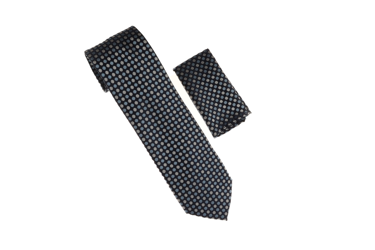Navy Blue, Baby Blue & Grey Beaded Designed Necktie Tie with Matching ...