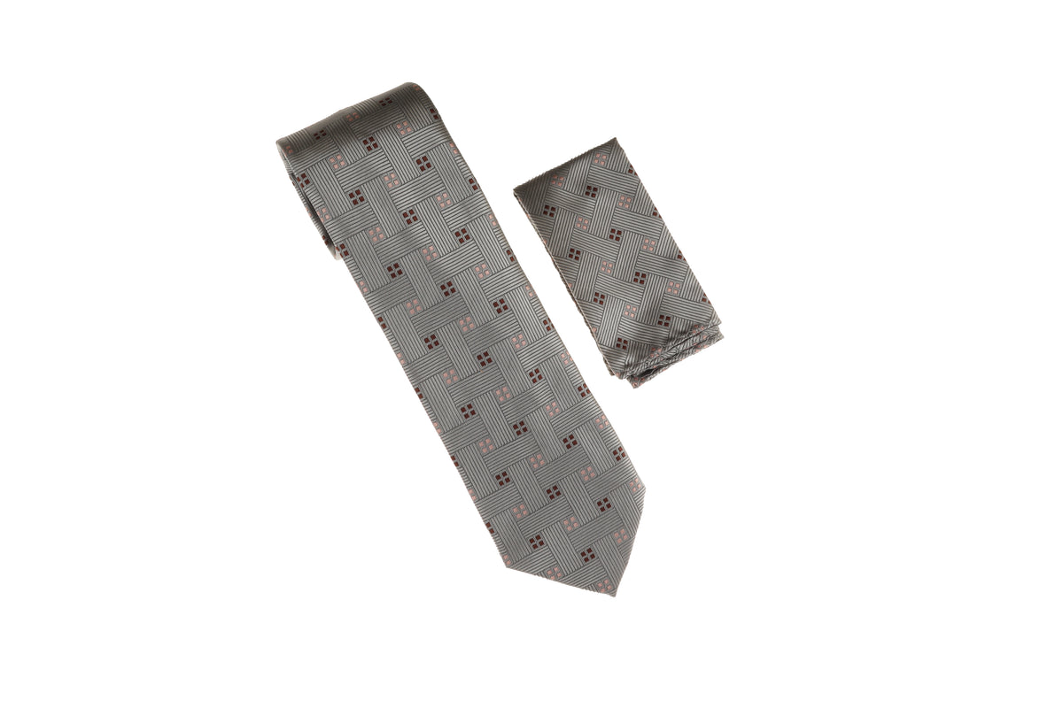 Slate Grey with 4 Brown & 4 Blush Mini Dot Designed Necktie Tie with M ...