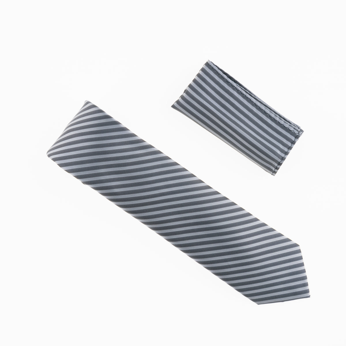 Gray and Black Striped Necktie Set with Matching Pocket Square LTD-BB5 ...