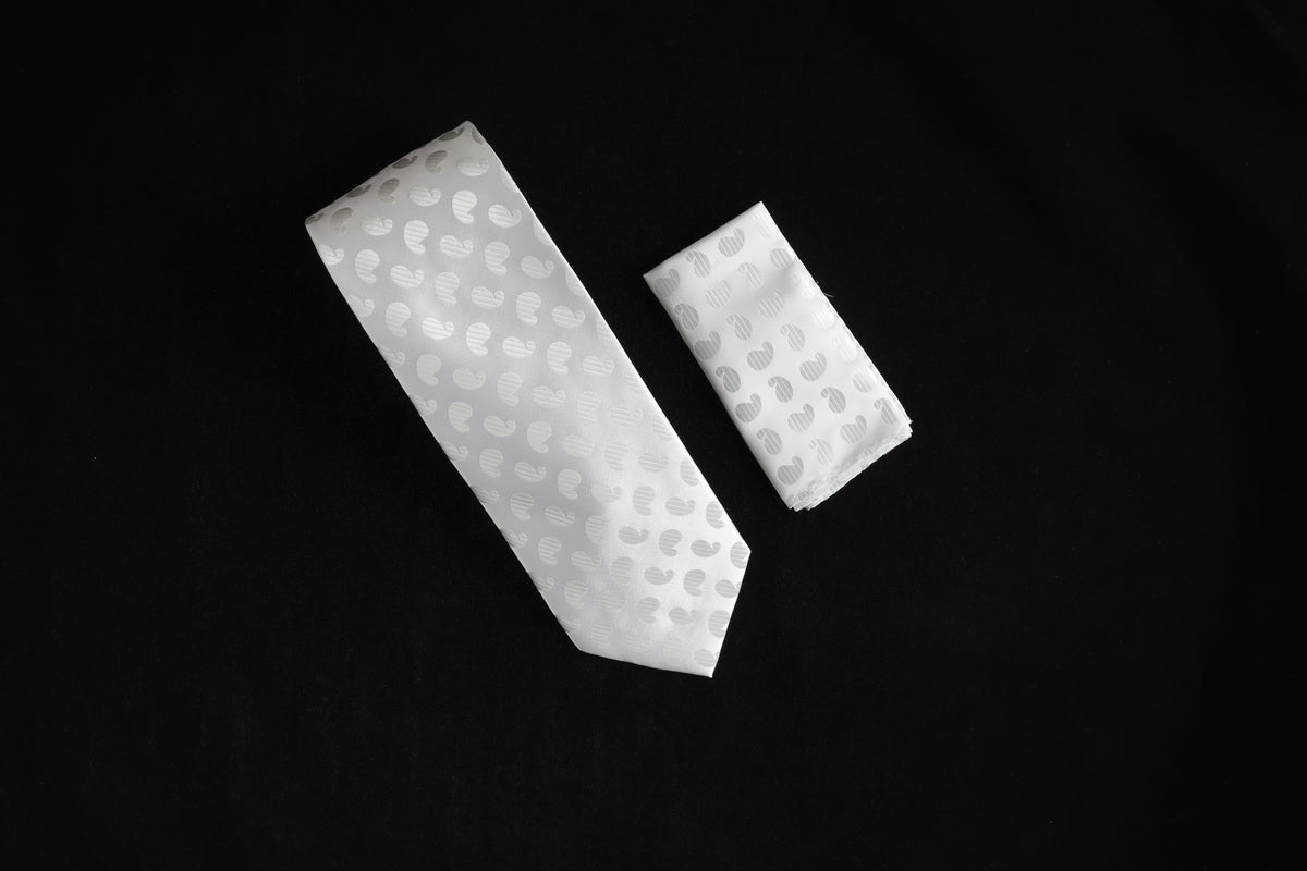 White With Small Designs Extra Long Wide Necktie Set AWTHXL-007 – Tie ...