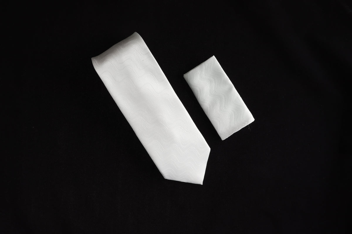 White Wavy Design Extra Long Wide Necktie Set AWHTXL-012 – Tie Factory