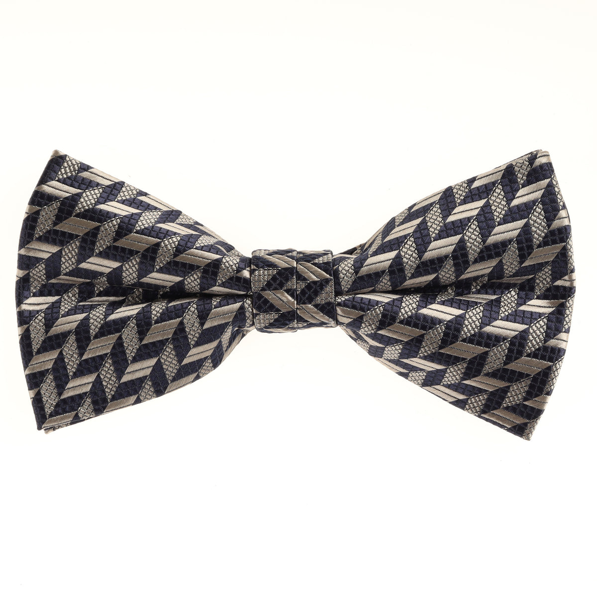 Navy & Taupe Designed Pre - Tied Bow Tie with Matching Pocket Square B ...