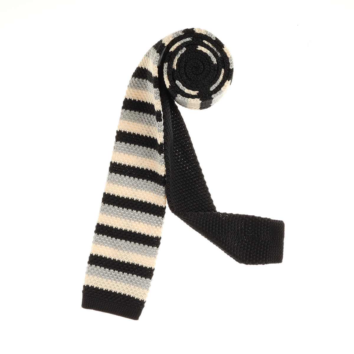 Black, Silver & Ivory Horizontal Stripes Knit Tie – Tie Factory