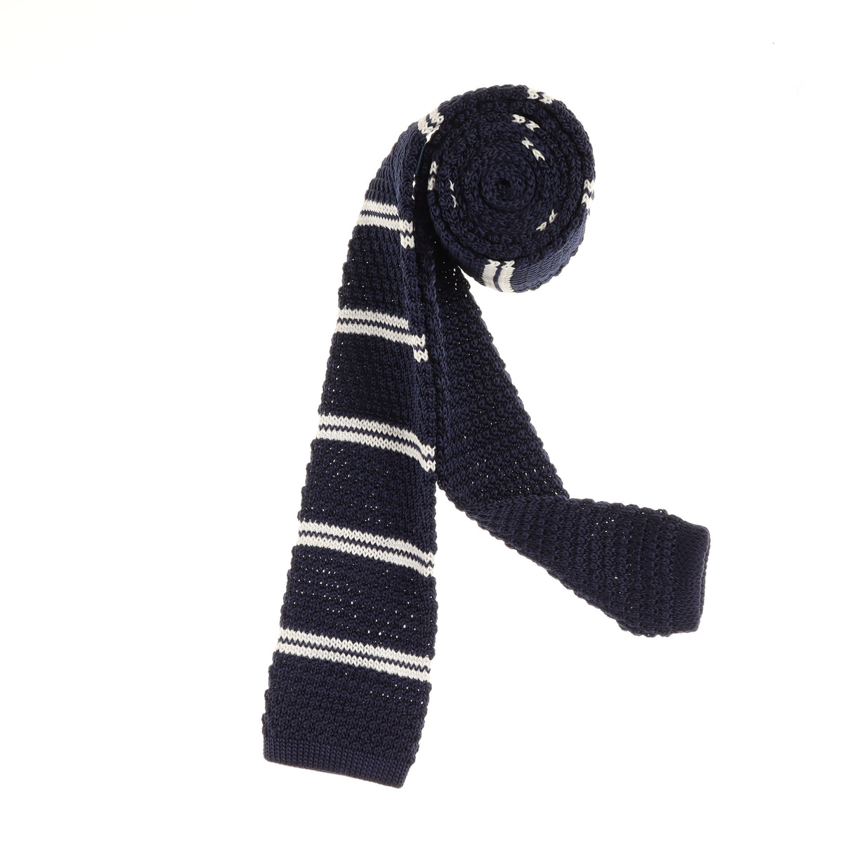 Navy With White Horizontal Stripes Knit Tie Tie Factory