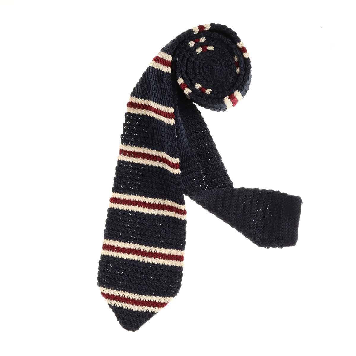 Navy with Red & Light Tan Horizontal Striped Diamond Point Knit Tie ...