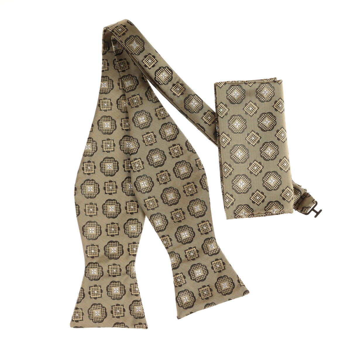 Bronze, Tan and Light Tan Designed Self-Tie Bow Tie with Matching Pock ...