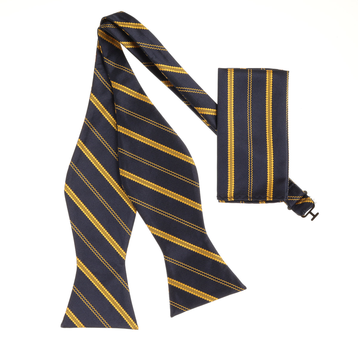 Navy with Gold Striped Designed Self - Tied Bow Tie with Matching Pock ...