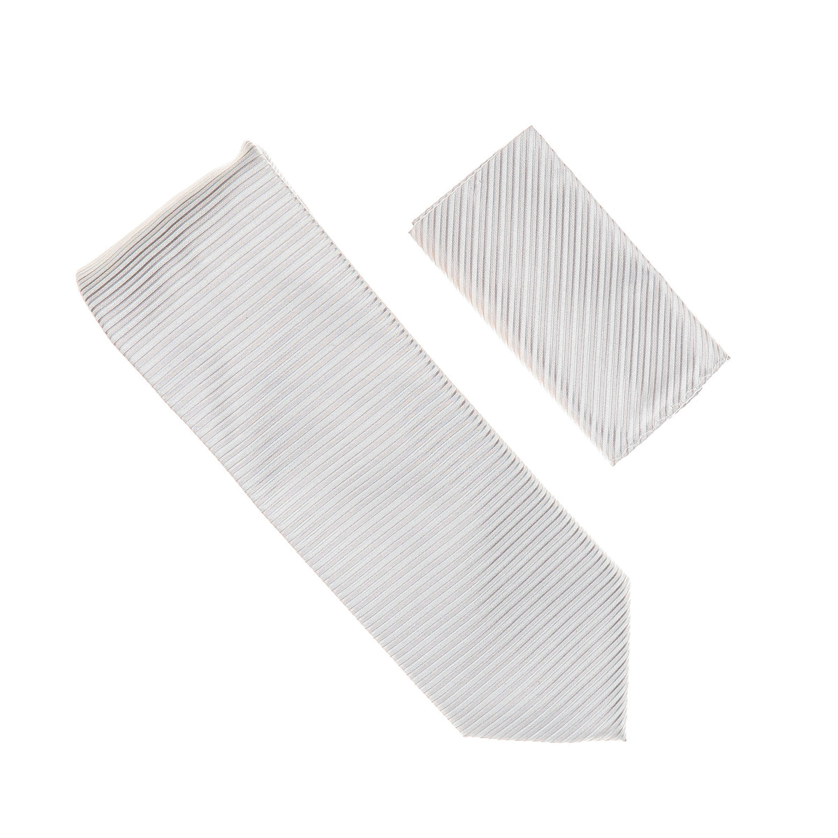 Horizontal Stripe Silver Wide Tie With Matching Pocket Square SHSTWH-1 ...