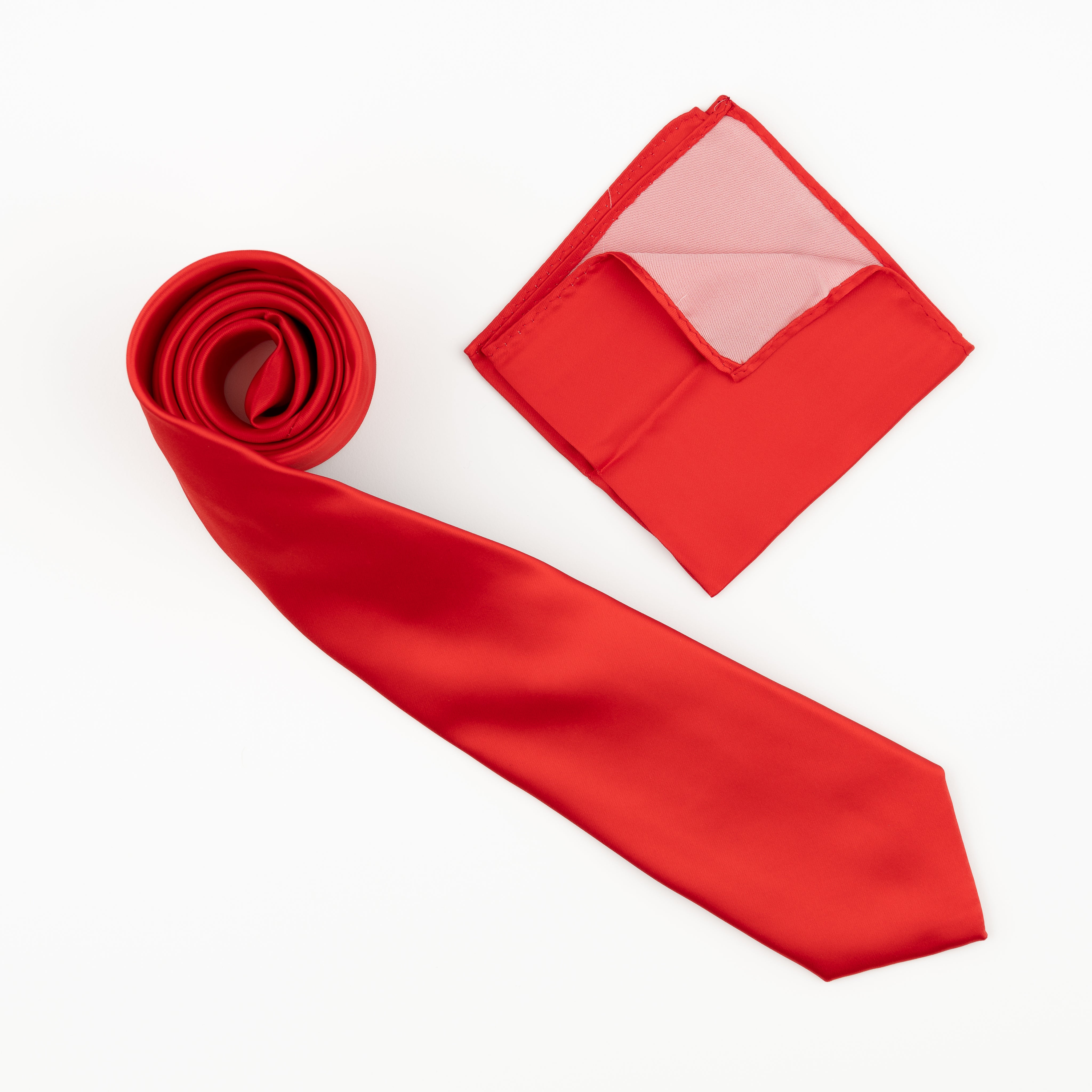 Red Satin Finish Silk Necktie with Matching Pocket Square SWTH-202 ...