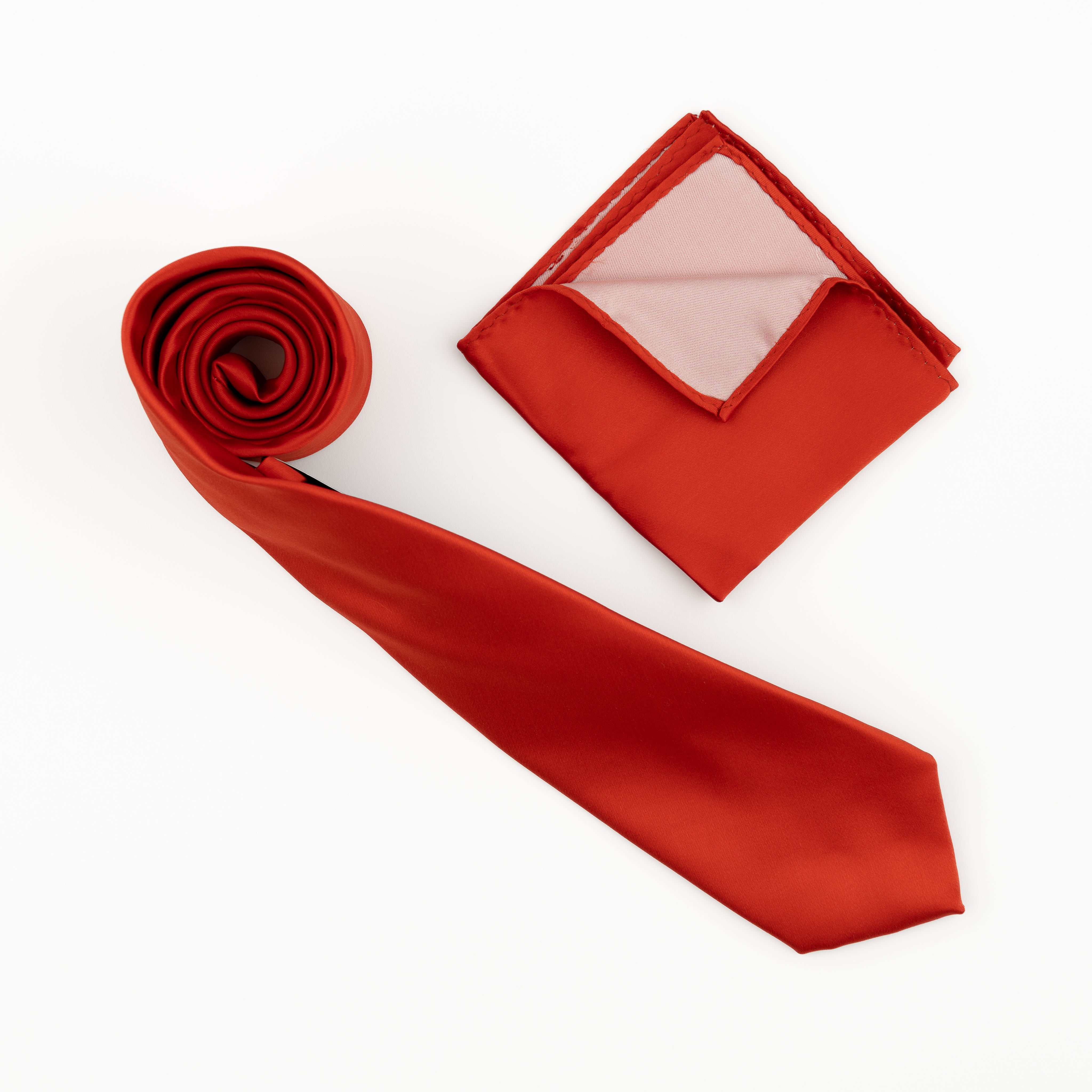 Terra-Cotta Satin Finish Extra Long Necktie with Matching Pocket Squar ...