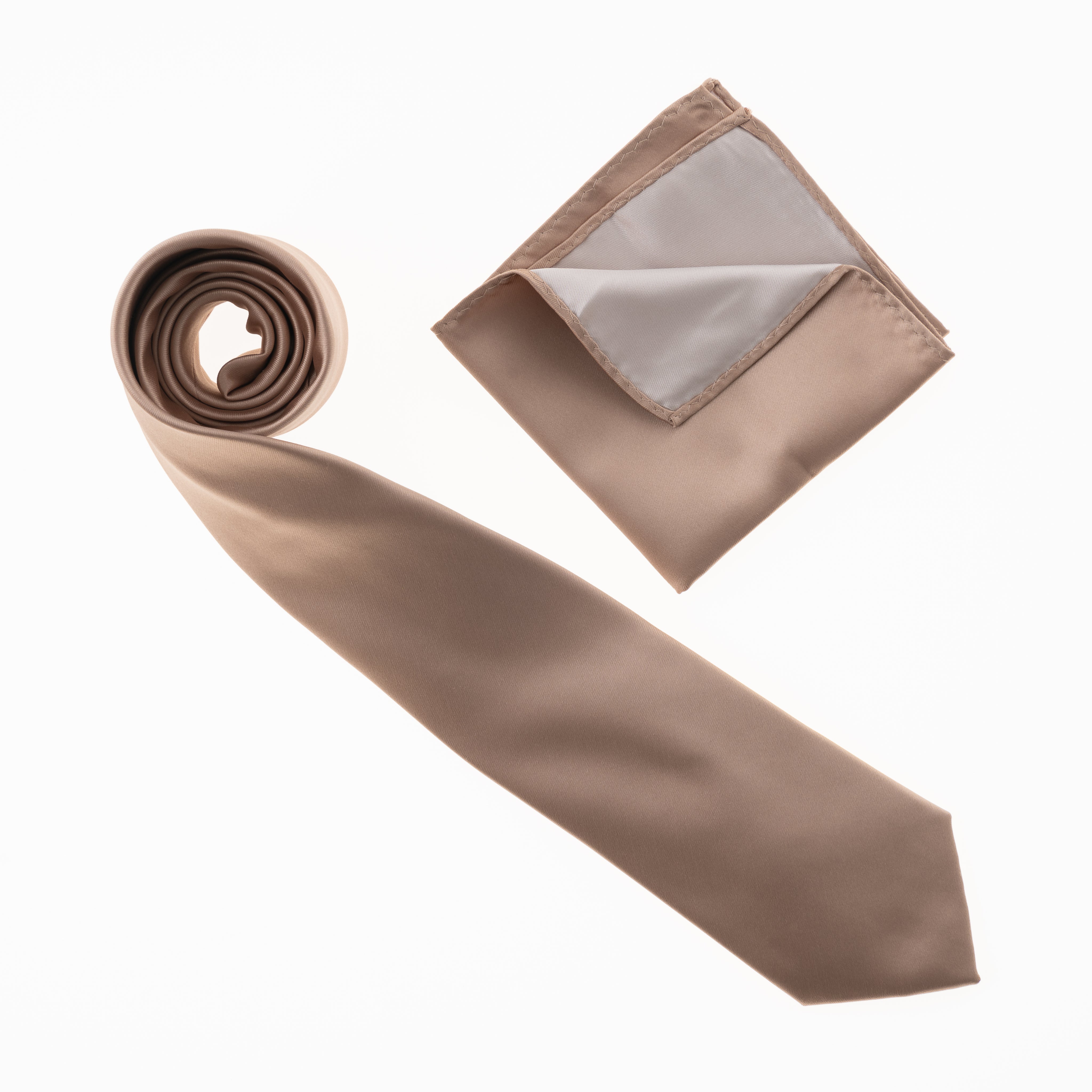 Gold Metallic Satin Finish Silk Necktie with Matching Pocket Square ...