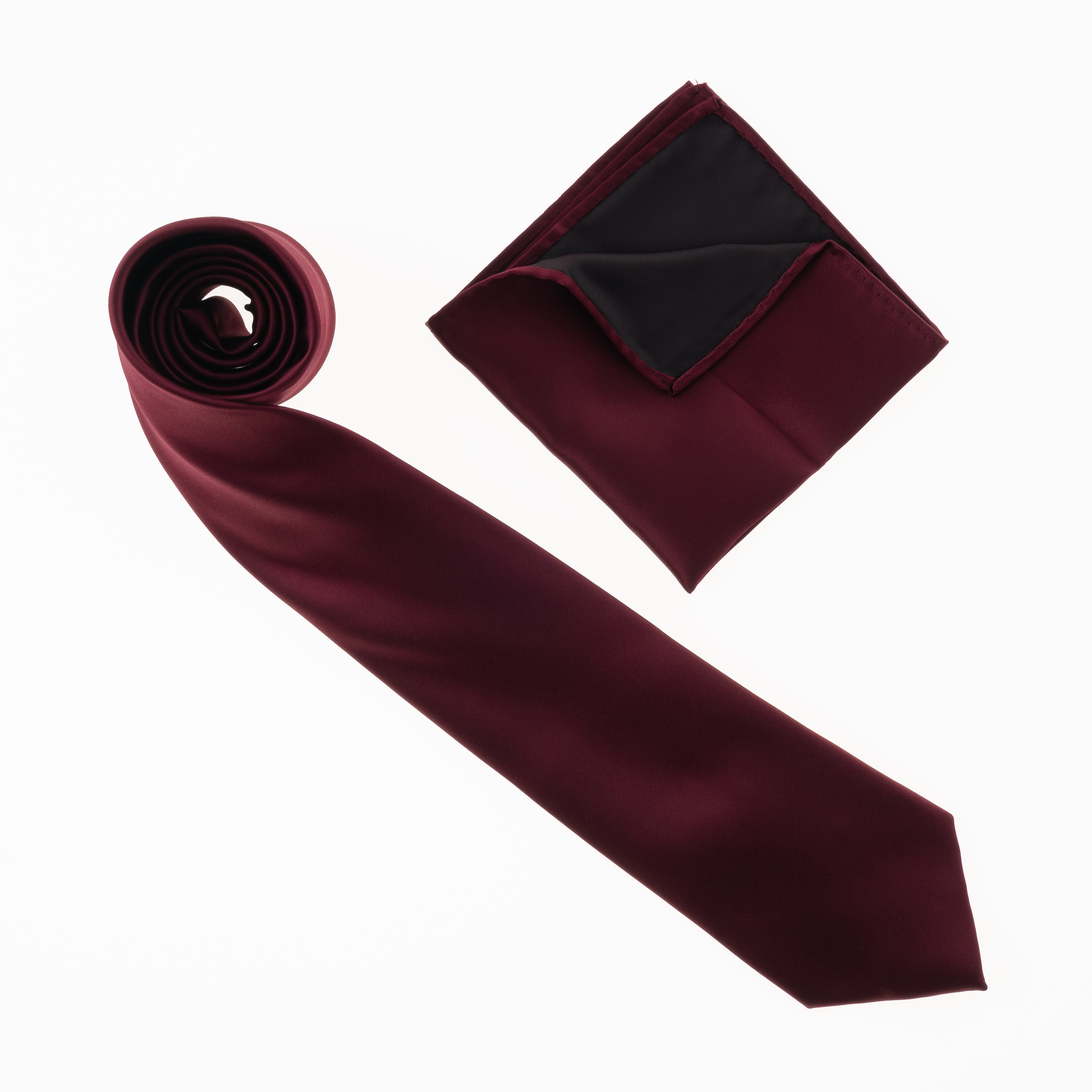 Wine Satin Finish Extra Long Necktie with Matching Pocket Square – Tie ...