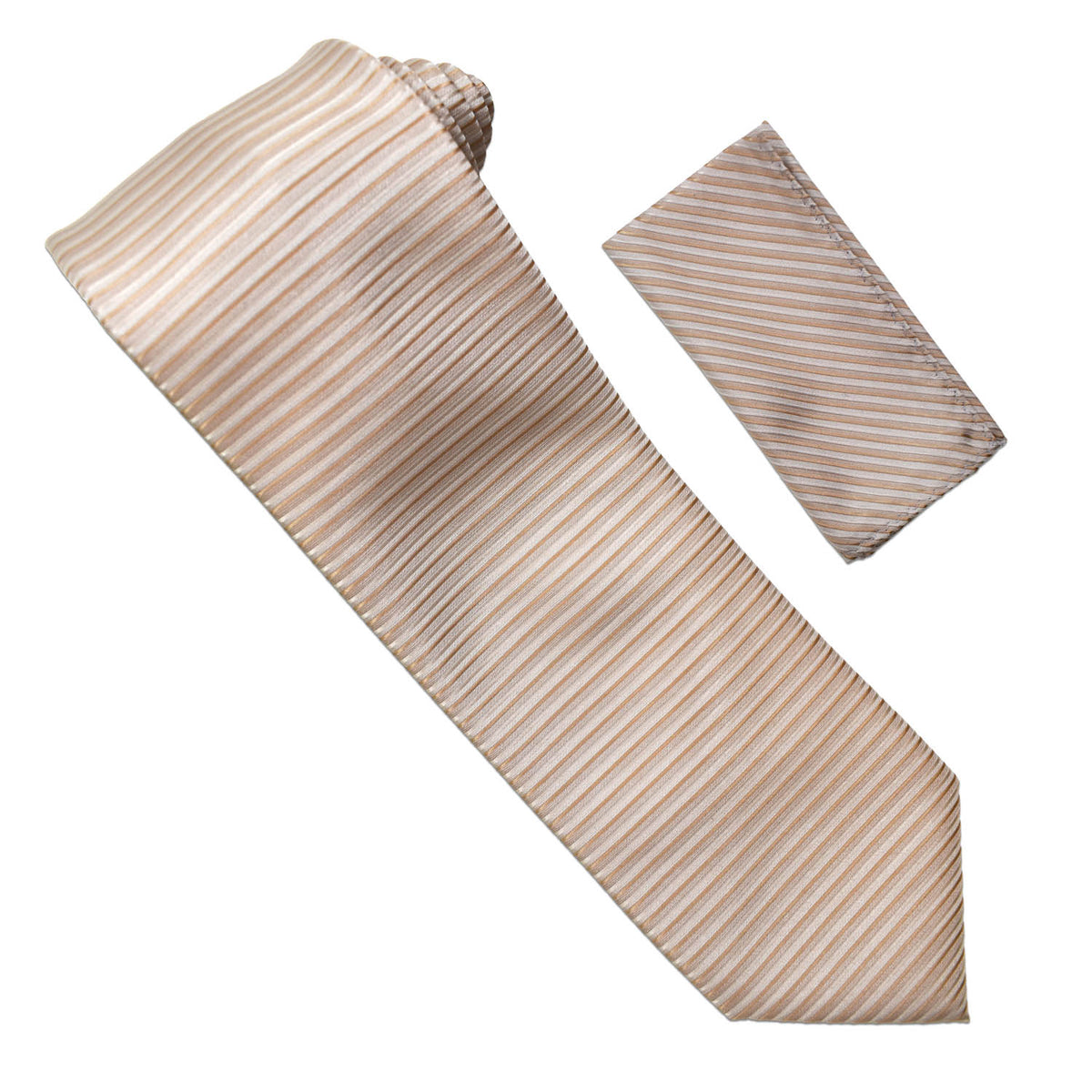 Horizontal Stripe Neutral Beige Wide Tie With Matching Pocket Square ...