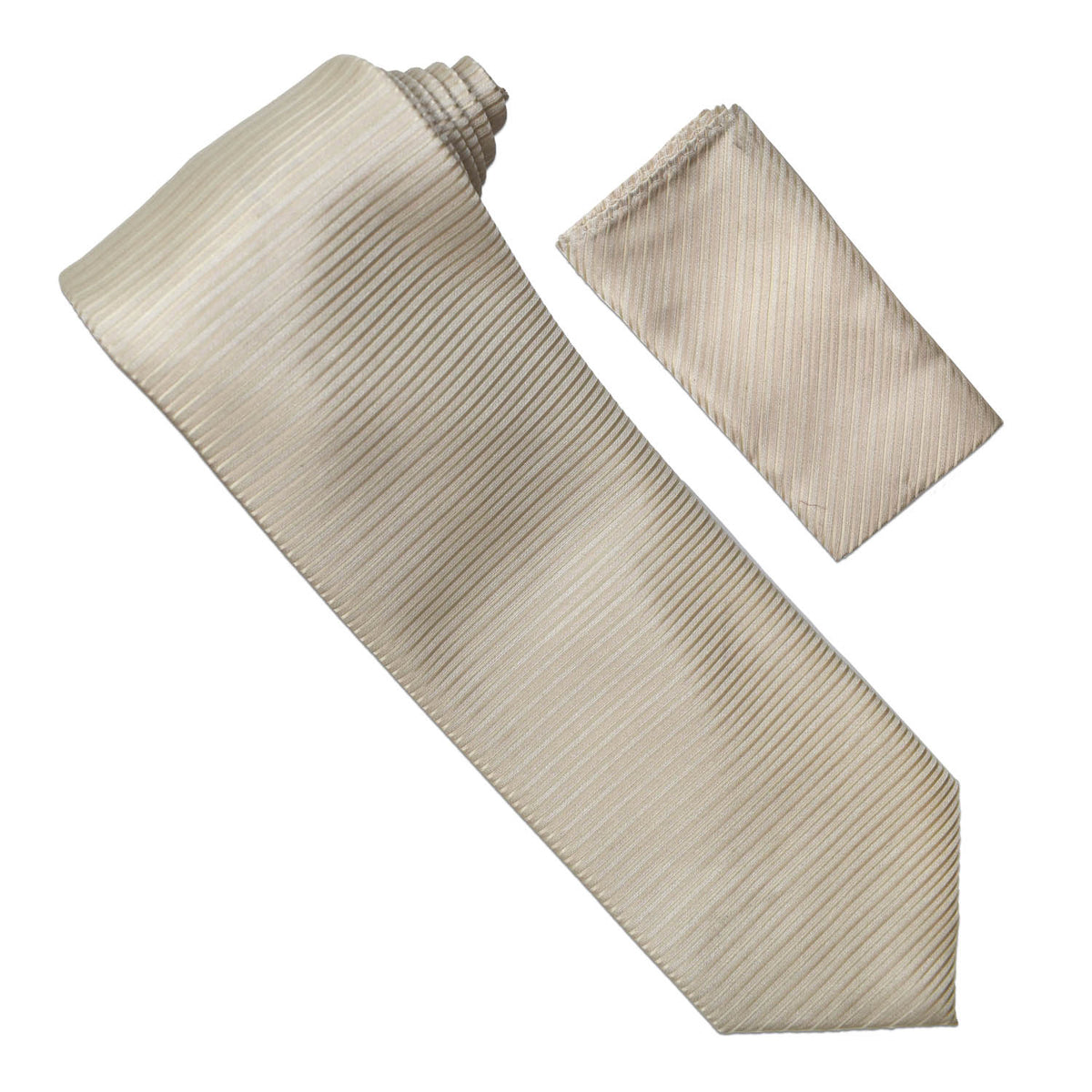Horizontal Stripe Tan Wide Tie With Matching Pocket Square – Tie Factory
