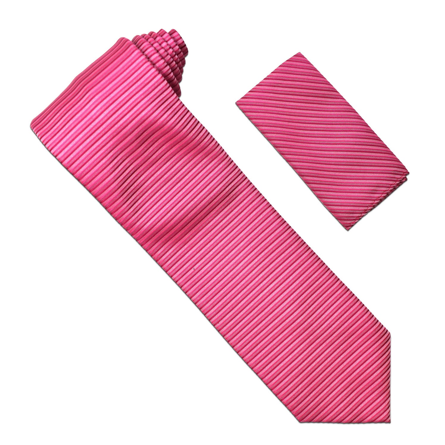 Horizontal Stripe Deep Pink Wide Tie With Matching Pocket Square – Tie ...